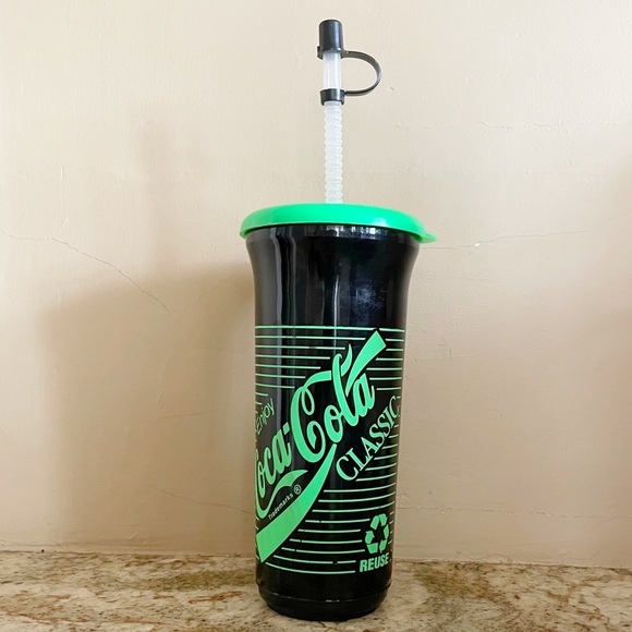 Coca Cola | Dining | Vintage 9s Coca Cola Black Green 32oz Cup Classic ...